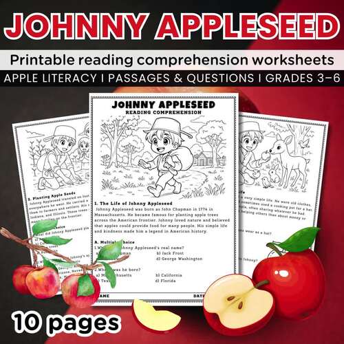 Johnny Appleseed Reading Comprehension Worksheets, Passages with Questions
