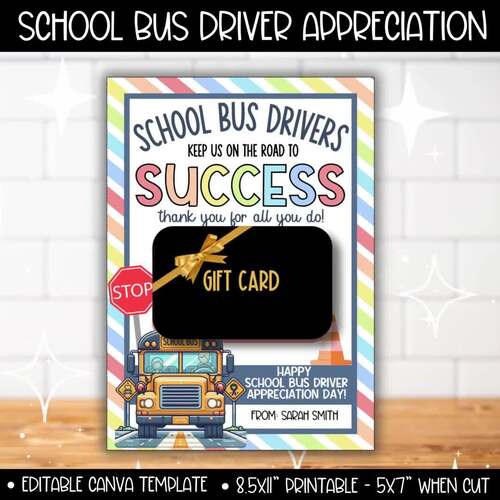 School Bus Driver Appreciation Day Gift Card Holder, Safety Week Gift Tags