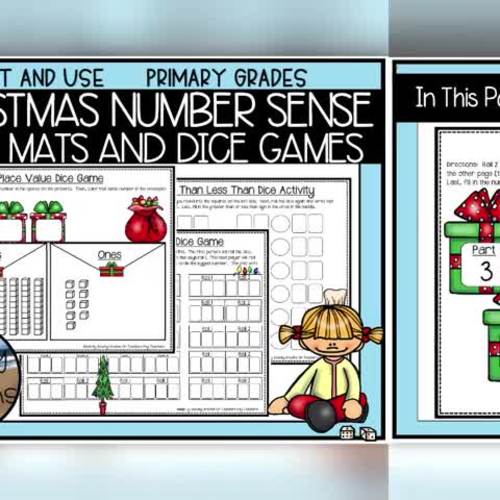 Number Sense Math Mat Activities and Dice Games for Christmas by Beachy ...