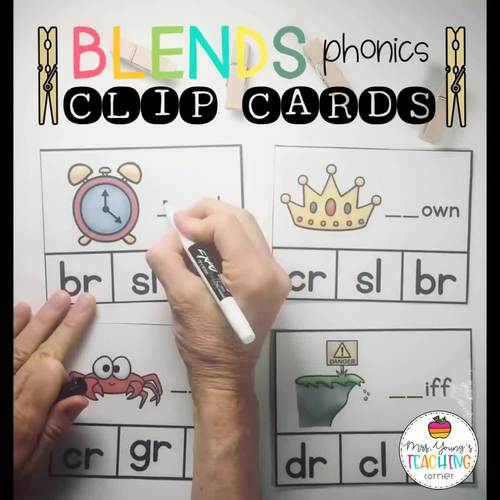Literacy Center: Consonant Blend Clip Cards by Play Discover Grow