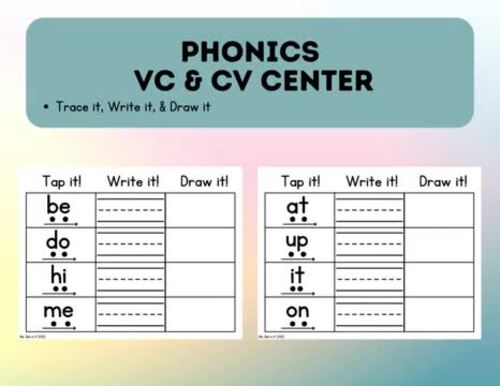 VC & CV Phonics Center (Tap it, Write it, Draw it) by Ms Beh in K