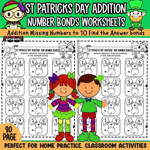 St Patrick's Day Math within 10 Worksheets, Addition Number Bonds ...