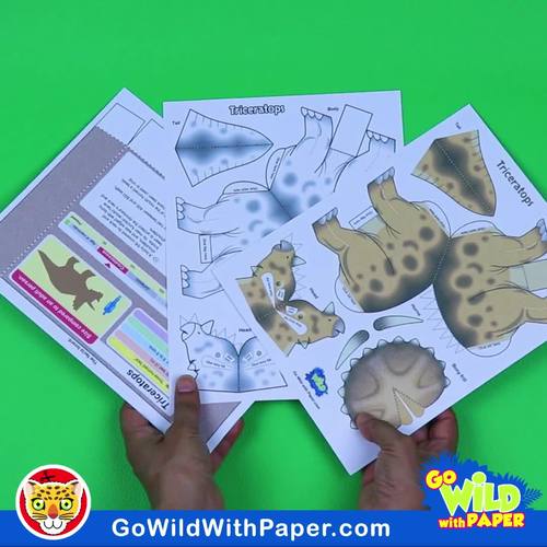 Dinosaur Craft Activity | Triceratops 3D Paper Model by Go Wild with Paper