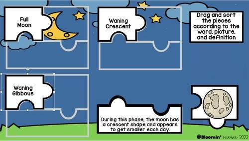 Moon Phases | Puzzle Sort | Digital Activity | Vocabulary Cards | ESL