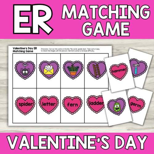 Valentine's Day R Controlled Vowels ER Matching Game | Phonics Station ...