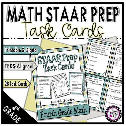 4th Grade Math STAAR Prep Task Cards / Printable & Digital by Jolene Ray