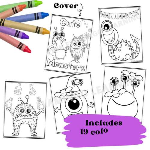 Coloring Book Halloween Cute Monsters by Pink Flamingo Learning | TPT