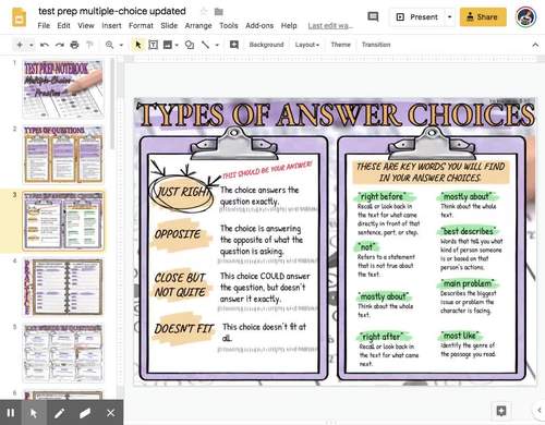 Multiple-Choice Test Prep: Digital Interactive Notebook by Read Write ...