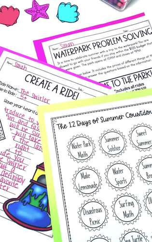First Day of Summer Activities Reading Writing Math by Think Grow Giggle