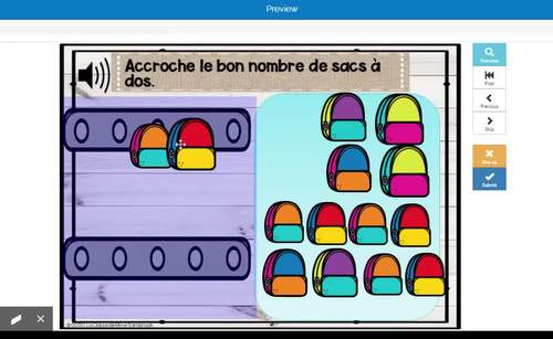French Math Boom Cards I Listen and Drag I Counting School Items Edition