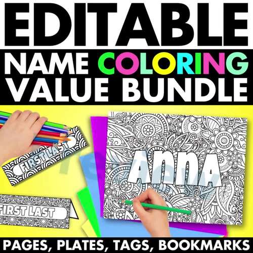 Editable Name Coloring Pages Desk Name Plates Bookmarks Covers Tags ...