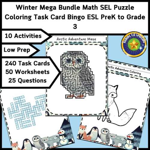 Winter Mega Bundle Math SEL Puzzle Coloring Task Card Bingo ESL PreK to ...