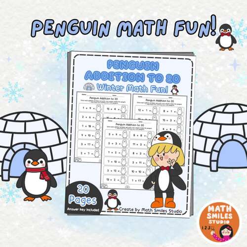 Penguin Addition to 20 Worksheets | Winter Math Activities | 1st - 2nd ...