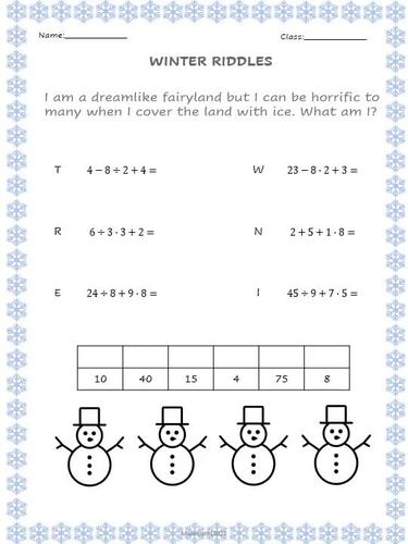 Winter Order of Operations Riddle Differentiated No Prep Printable Math ...