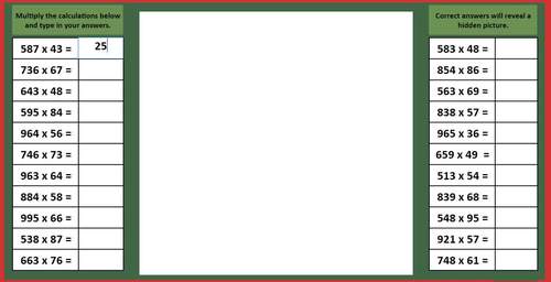 Mystery Digital Pixel Art NO PREP - Deer 3-digit by 2-digit Multiplication