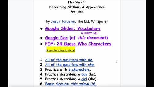 Describing Appearance, Yes/No Questions: Practice w/ He, She, It, ELLs ...