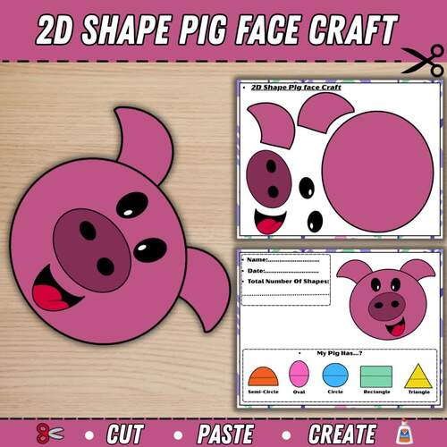 2D Shape Pig Craft | Cut & Paste Geometry | Geometry and Math for K-3rd