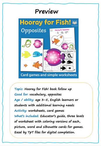 Hooray for Fish Opposites by Teachers Telling Tales | TPT