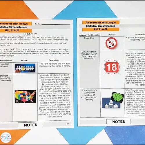 Unique Amendments Differentiated Task Cards and Notes US Constitution ...