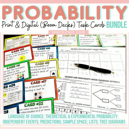 Theoretical Probability Activities Print Digital Task Cards Boom Cards ...