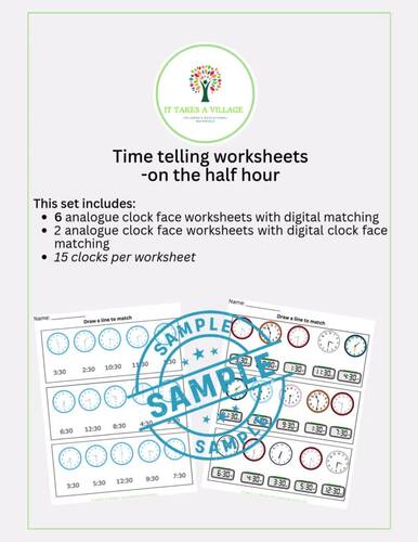 Time telling worksheets-to the HALF hour-draw line to match analogue to ...