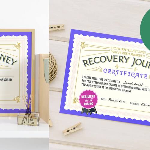 Recovery Journey Award Certificate - Celebrate Strength and Courage