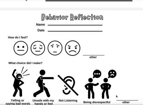 Behavior Reflection Sheets For Elementary School Counseling And ...