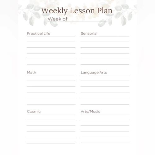 Montessori Planner, Lesson Planning Template, Weekly Record Plan, Unit ...