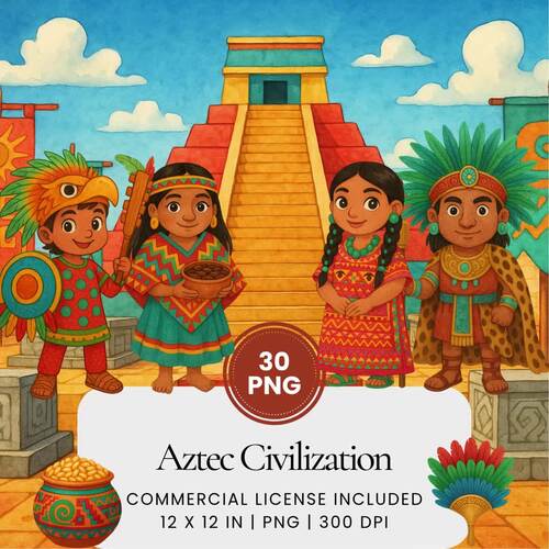 Aztec Civilization Watercolor Clipart by Ikota Design | TPT