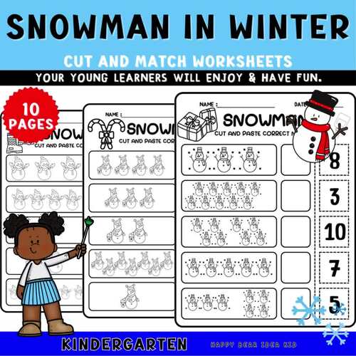 Snowman in Winter Cut and Match to 10 Printables Math Worksheets ...