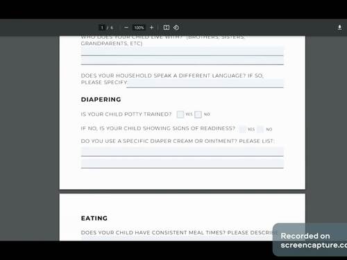 Daycare All About Me Forms | Daycare Parent Questionnaire | Daycare Forms