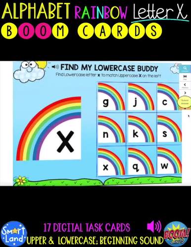 Alphabet practice_Letter X_Rainbow fun_Boom Cards™ by Smart Land Printables