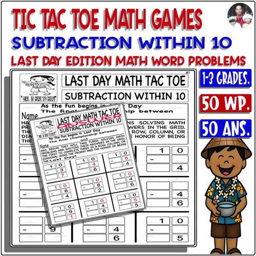 Last Day Math Game Tic Tac Toe Subtraction Word Problems Within 10 ...