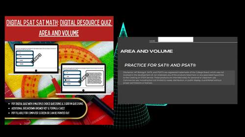 Digital SAT Prep MATH (DSAT) Assessment Test Worksheet Geometry Area ...