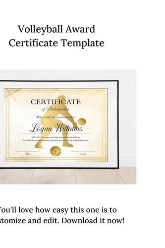 Editable Volleyball Certificate Template for Boys by PoshPark Teachers