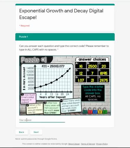 Exponential Growth and Decay Digital Math Escape Room Activity | TPT