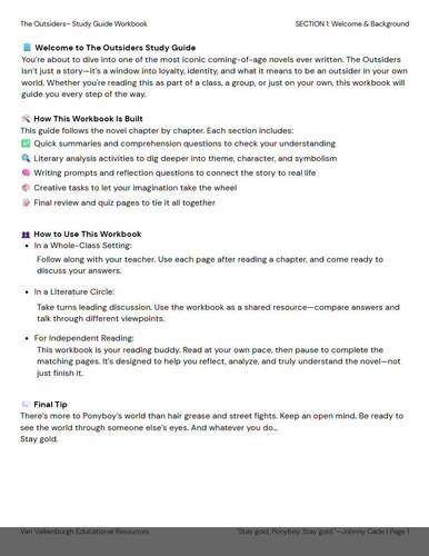 The Outsiders Novel Study Guide | Standards-Aligned Literature Workbook
