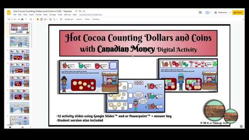Hot Cocoa Counting Dollars and Coins with Canadian Money Digital Activity