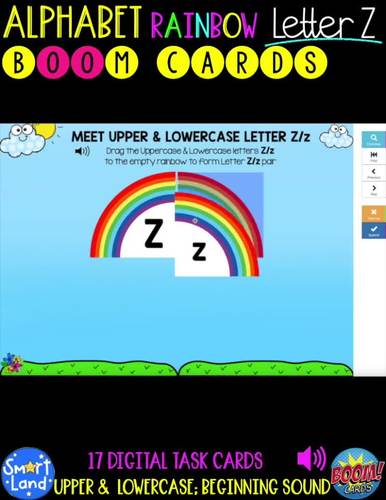 Alphabet practice_Letter Z_Rainbow Fun_Boom Cards™ by Smart Land Printables
