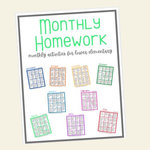 Monthly Homework Bingo for Lower Elementary | TpT