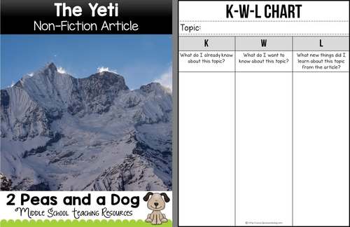 The Yeti Non-Fiction Article by 2peasandadog | Teachers Pay Teachers