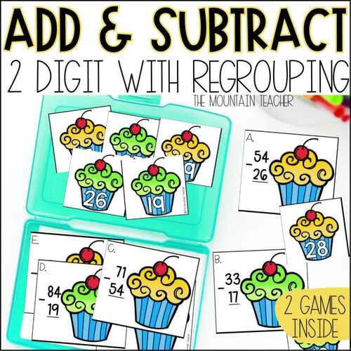 2 Digit Addition and Subtraction WITH REGROUPING Math Centers and ...