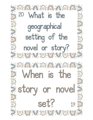 ANY NOVEL or STORY Literary Elements Task Cards Review 4-12 Boho Theme ELA