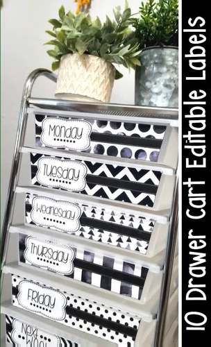 10 Drawer Cart Labels - Editable Black and White by Differentiation Corner