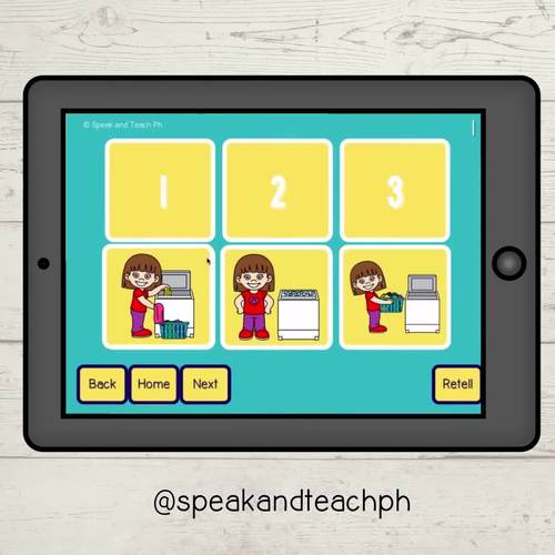 Sequencing Retell Three to Four Steps No Prep Speech Therapy Boom Cards™