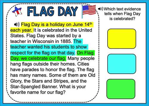 Flag Day Reading Comprehension Boom Cards by 3rd Grade Engaged | TpT