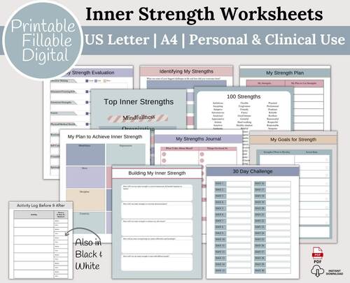 Inner Strength Worksheets, Solution Focused Therapy, Character Strengths