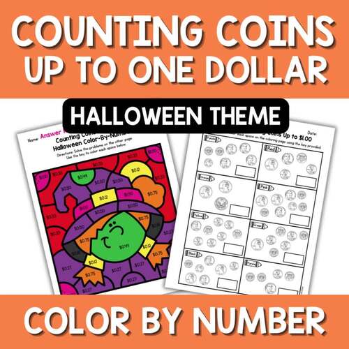 Halloween Counting Coins up to $1 One Dollar Money Color by Number Code ...