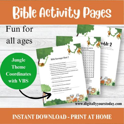 Bible Activity Pages: Scavenger Hunt, Word Search and Word Scramble ...