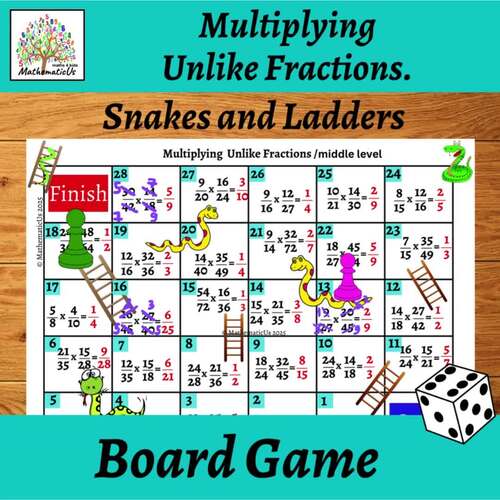 Multiplying Fractions Snakes and Ladders Maths Board Dice Game middle level